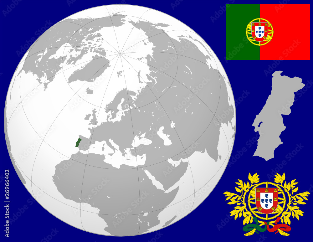 Portugal globe map locator world flag coat Stock Vector | Adobe Stock
