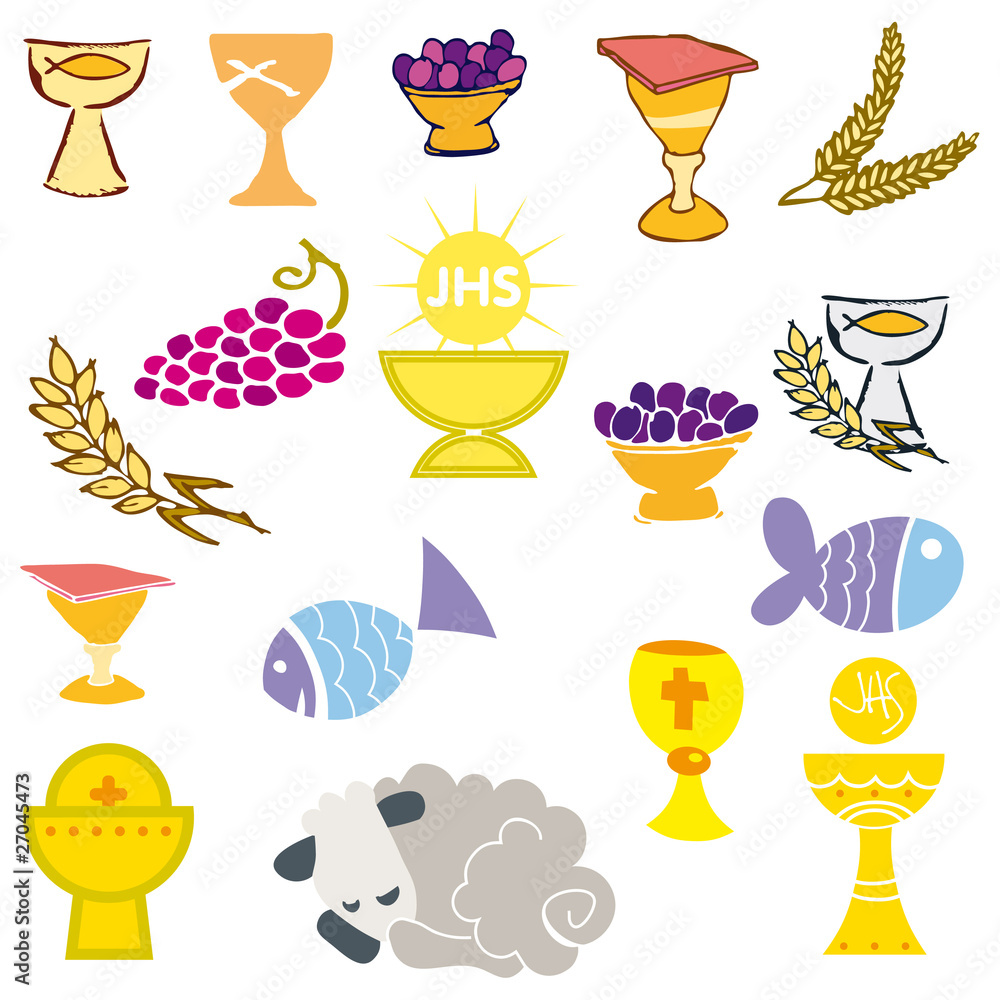 set of Illustration communion traditional Christian symbols Stock ...