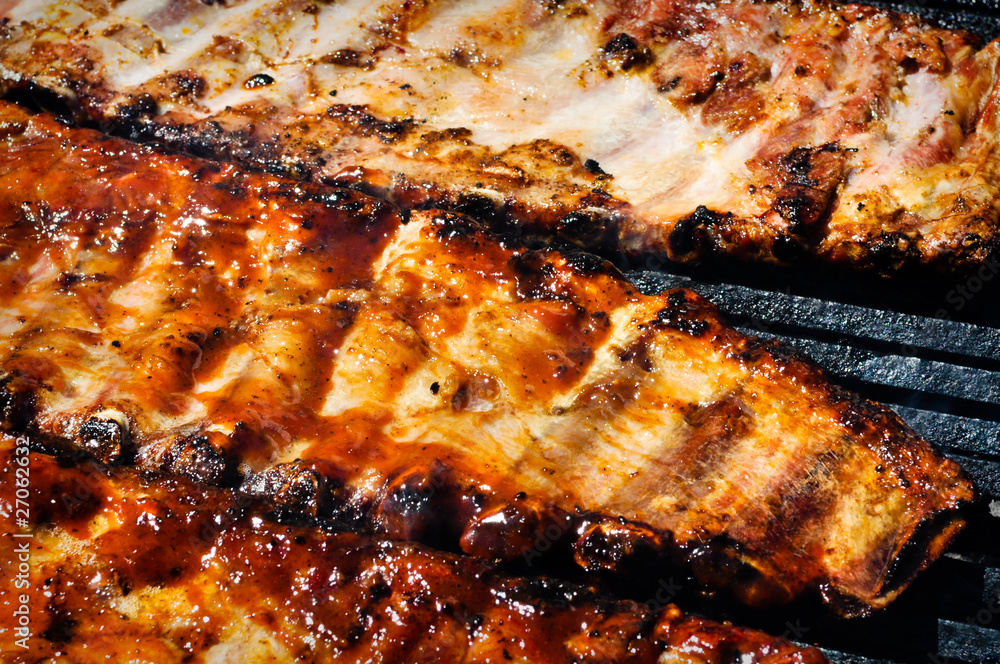 BBQ Pork Ribs on the Grill Stock Photo | Adobe Stock