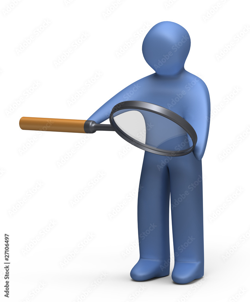 3D human stick figure holds a magnifying glass Stock Illustration ...