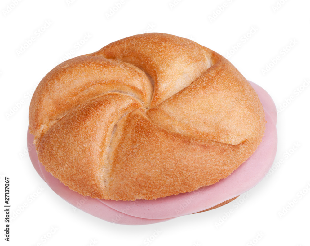 Semmel mit Wurst; Beschneidungspfad foto de Stock | Adobe Stock