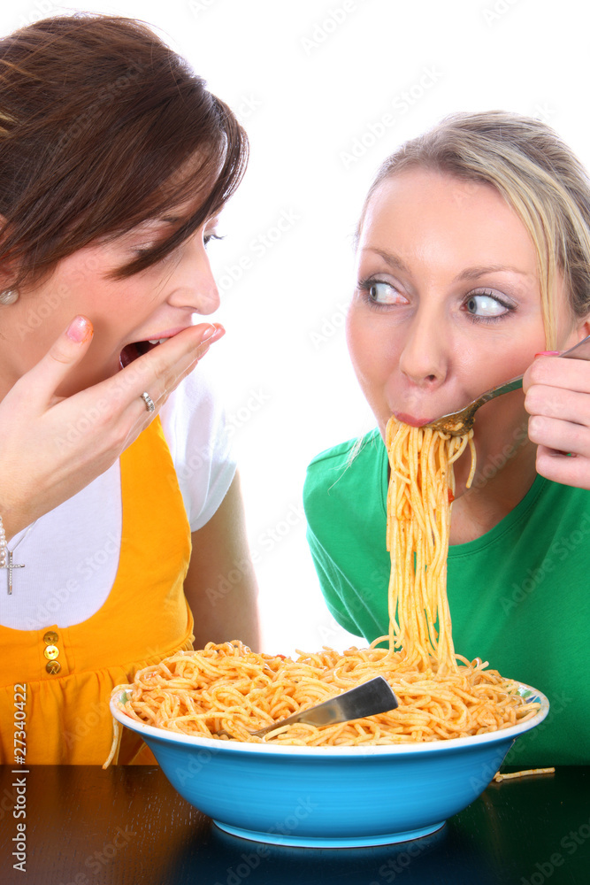 Photo & Art Print Young Women Eating Spaghetti. Model Released, Martin Lee