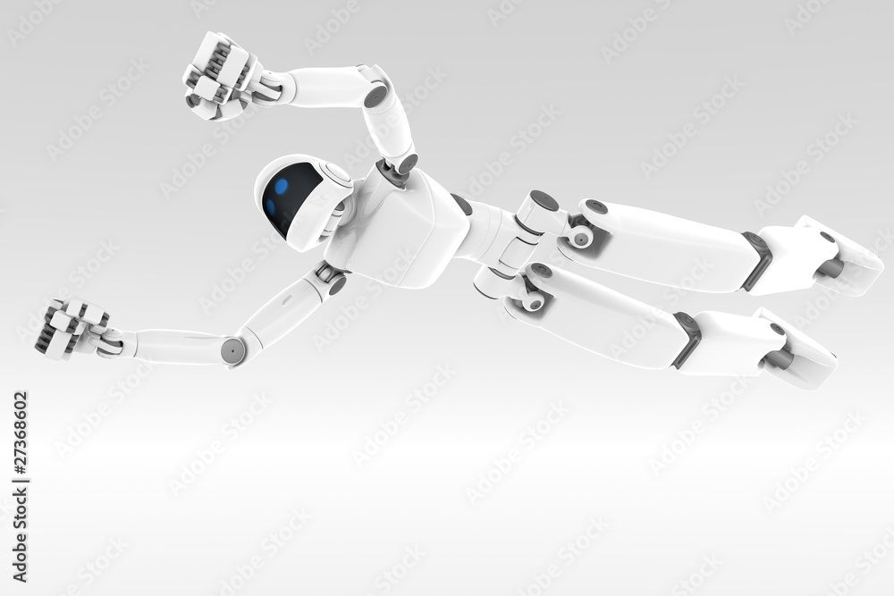 White futuristic robot flying like a super hero Stock Illustration ...