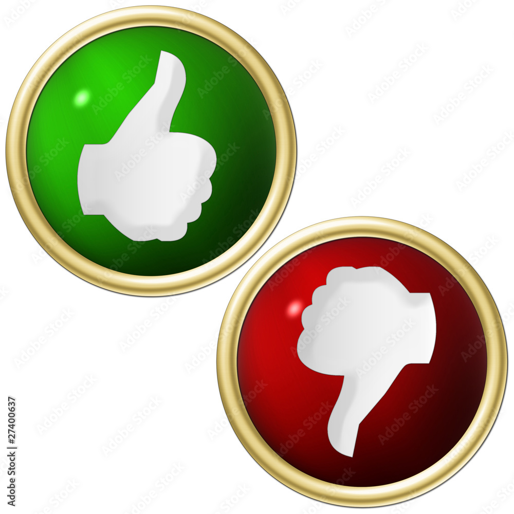 grüner JA Button und roter NEIN Button mit goldenem Rand Stock ...