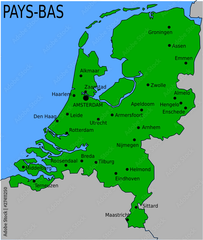 Vetor de Carte des Villes Principales des Pays-Bas do Stock | Adobe Stock