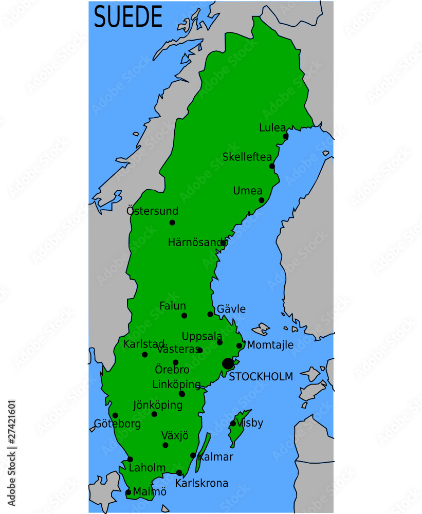 Carte des Villes Principales de Suède Stock Vector | Adobe Stock