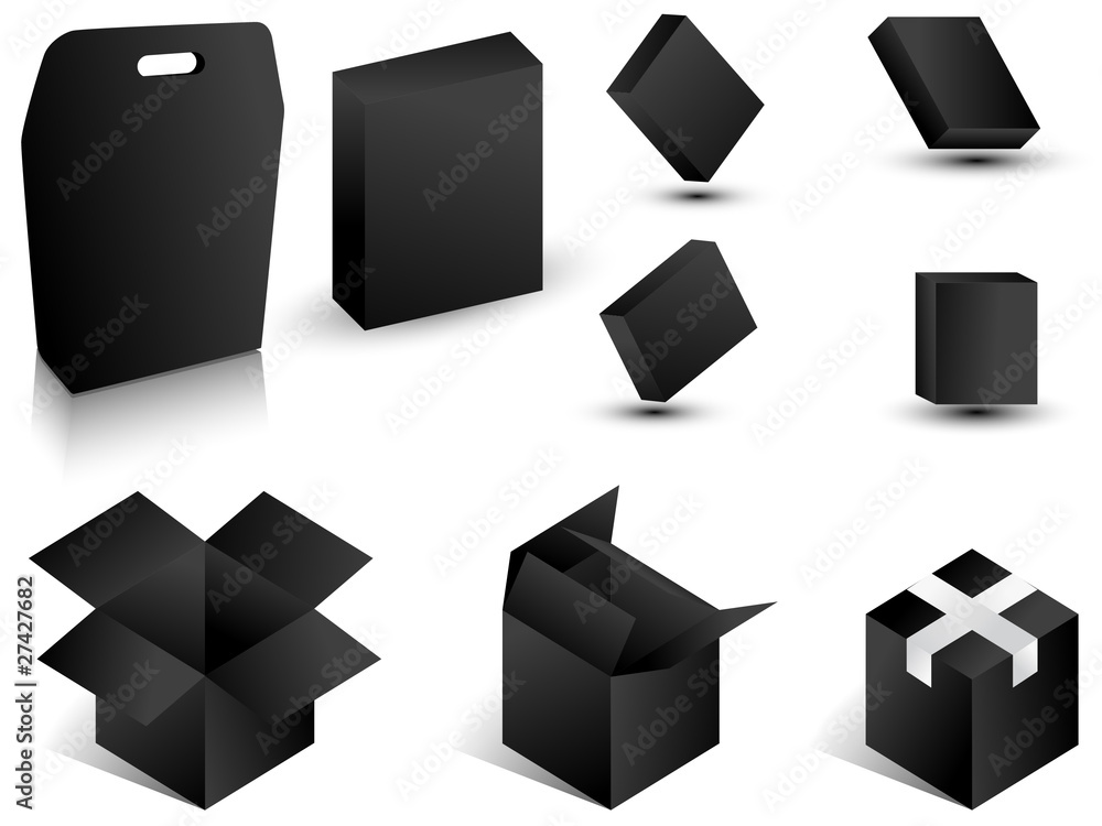 Black paper boxes. Vector illustration. Stock Vector | Adobe Stock