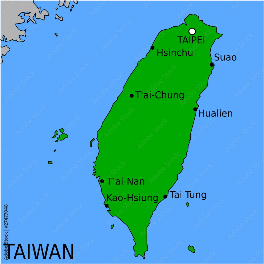 Carte des Villes Principales de Taïwan Stock Vector | Adobe Stock