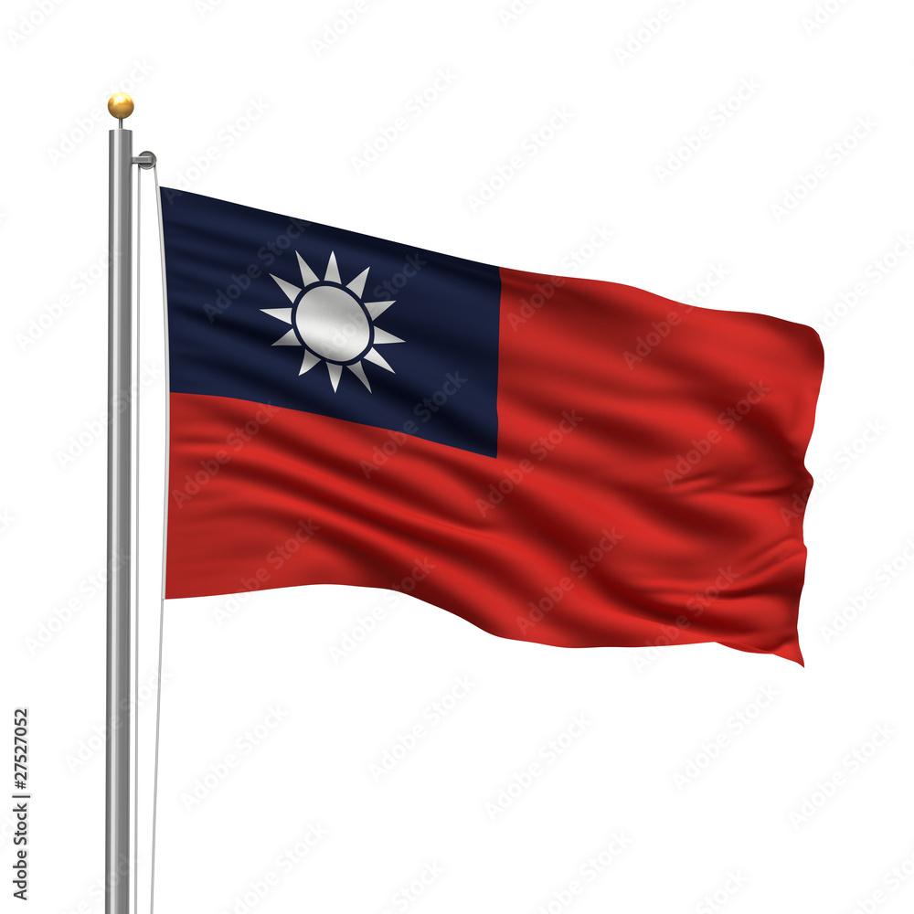 Flag of Taiwan waving in the wind in front of white background Stock ...