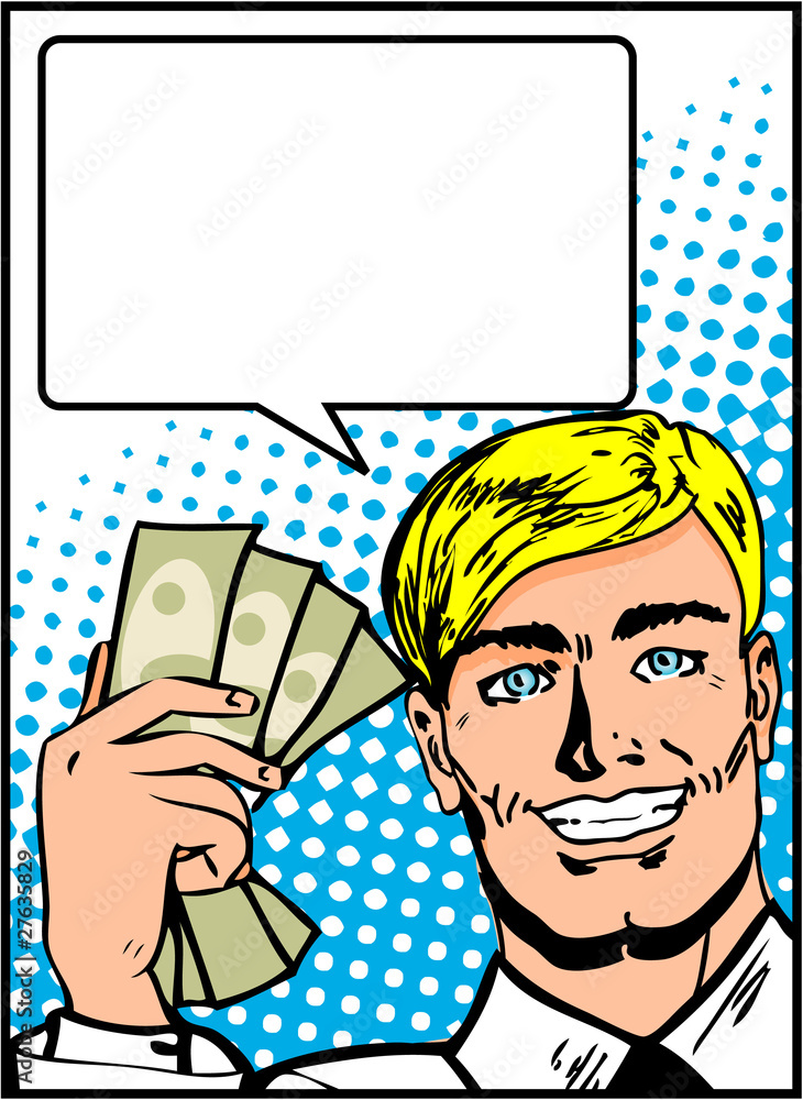 Pop Art Business Man with Money Stock Illustration | Adobe Stock