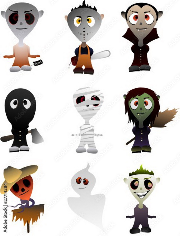 9 vector scary characters in a cute style Stock Vector | Adobe Stock