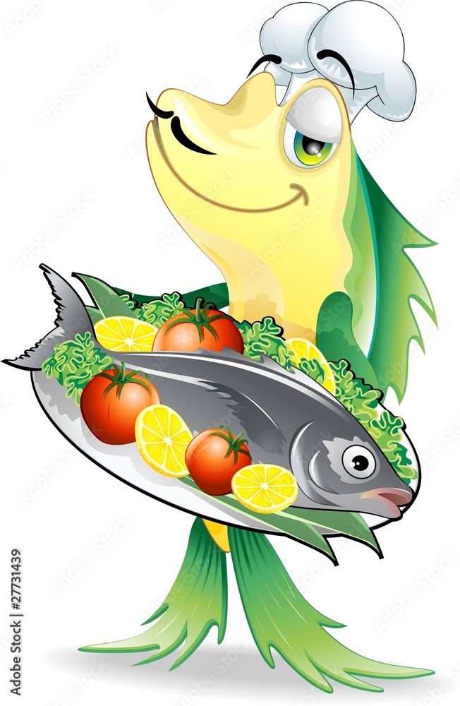 Vettoriale Stock Pesce Cuoco Cartoon-Fish Cook-Vector | Adobe Stock