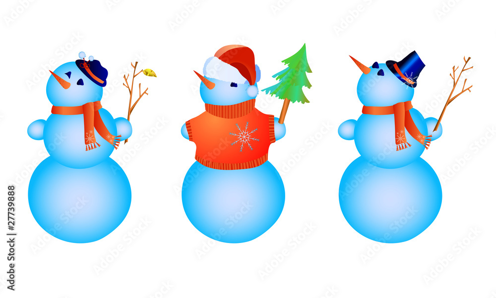 Vector illustration of three color snowmen Stock Vector | Adobe Stock