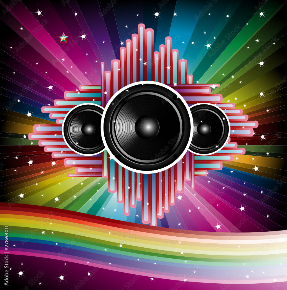 Rainbow Disco Background with speaker and stars Stock Vector | Adobe Stock