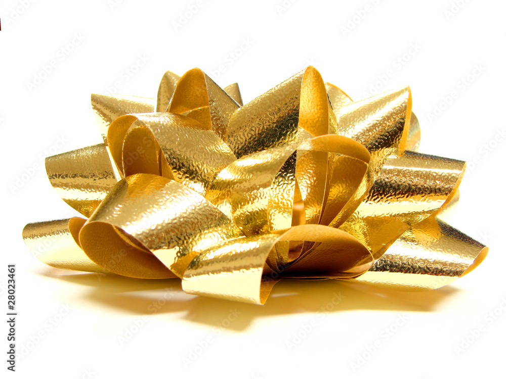 Gold gift bow - side view on a white background Stock Photo | Adobe Stock