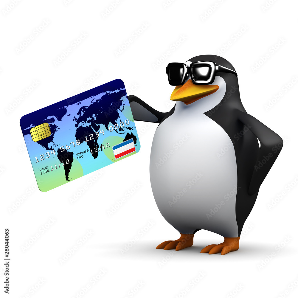 3d Penguin uses credit card Stock Illustration | Adobe Stock