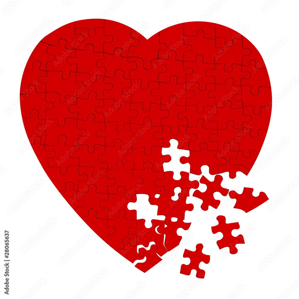 Broken heart puzzle isolated on white Stock Photo | Adobe Stock