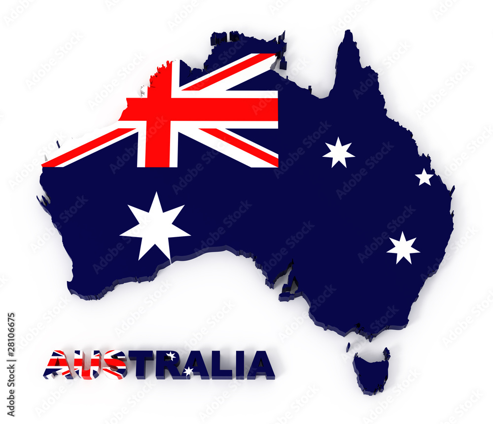 Australia, map with flag, isolated in white with clipping path Stock ...