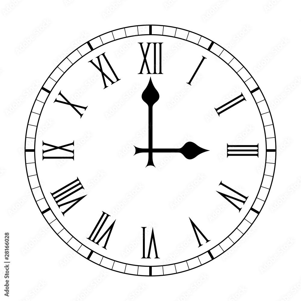 Plain Roman Numeral Clock Face on White Stock Vector | Adobe Stock