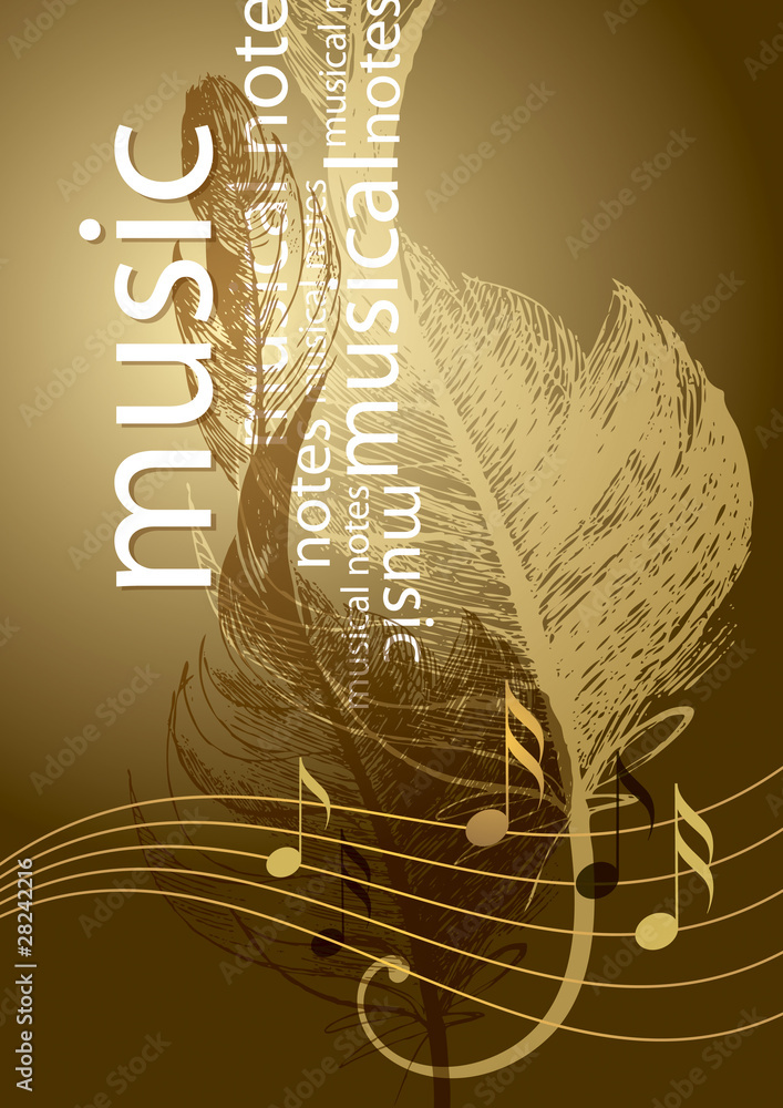 Music. Notes and treble clef in the form of the bird's feather Stock ...