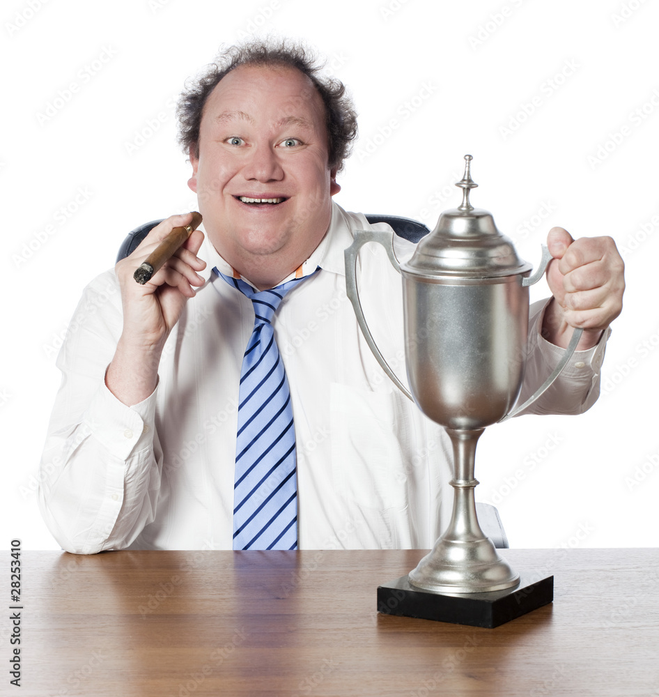 homme d'affaires victorieux avec une coupe de vainqueur foto de Stock ...