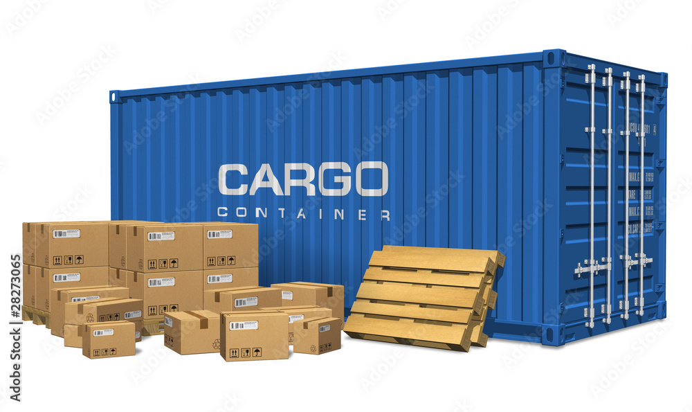 Cardboard boxes and cargo container Stock Illustration | Adobe Stock