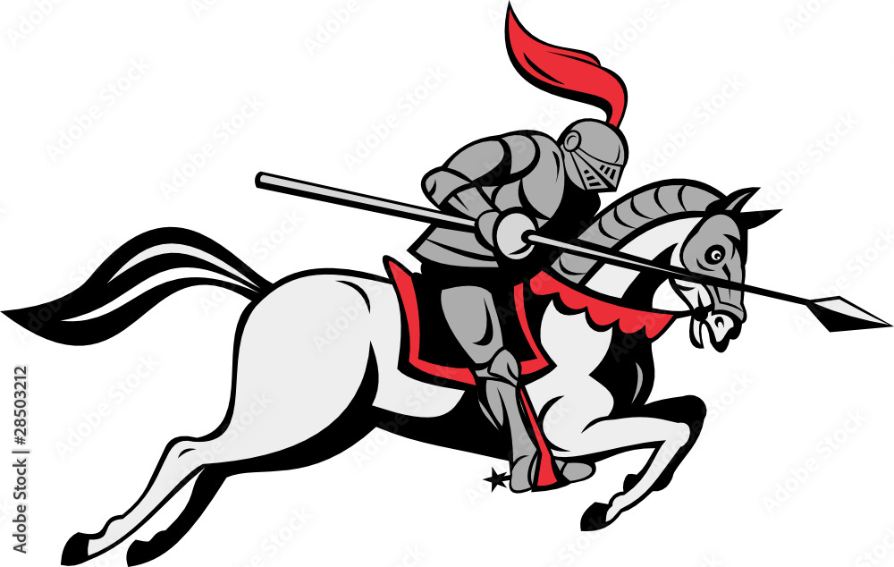 knight riding horse charging with lance Stock Vector | Adobe Stock