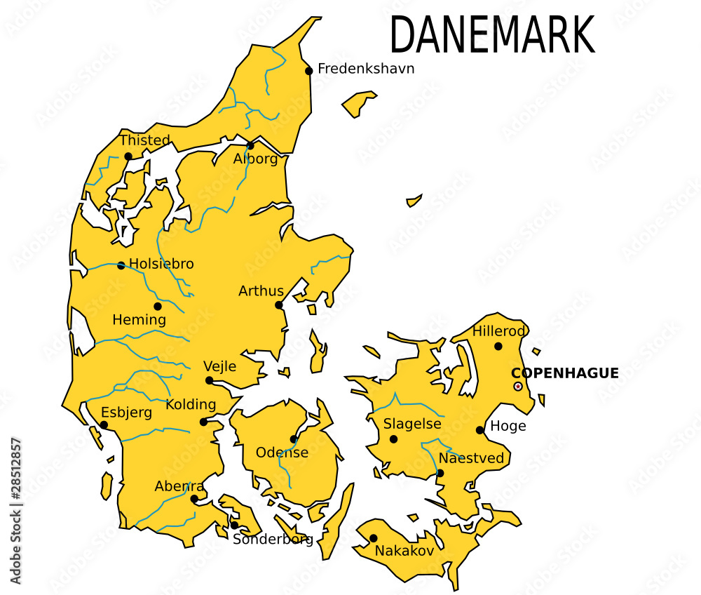 Cartes des rivières du Danemark Stock Vector | Adobe Stock