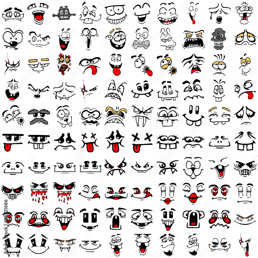 100 Comic Faces Set 2 Stock Vector | Adobe Stock
