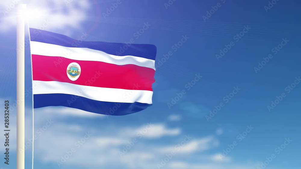 Costa Rica flag waving. Sky background. Seamless loop. Stock Video ...