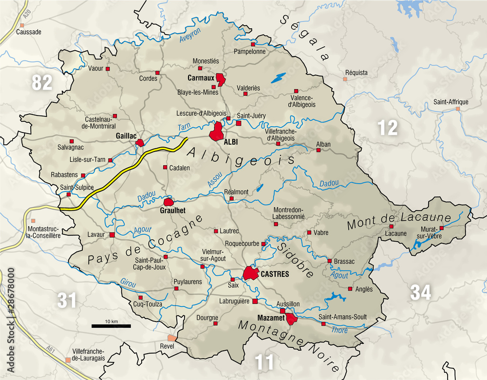Carte du département du Tarn Stock Illustration | Adobe Stock