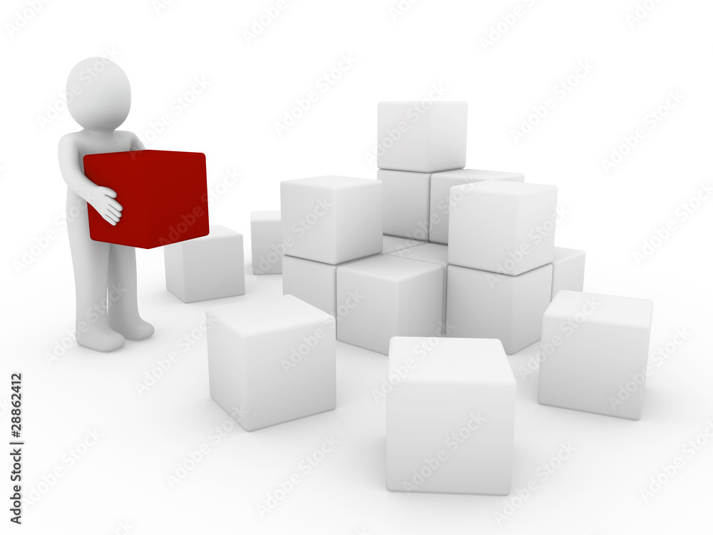 3d human cube box red white Stock Illustration | Adobe Stock