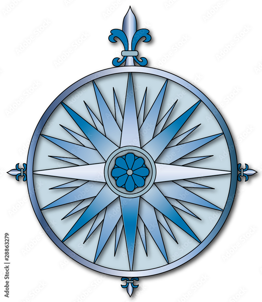 Windrose in Blau Stock-Vektorgrafik | Adobe Stock