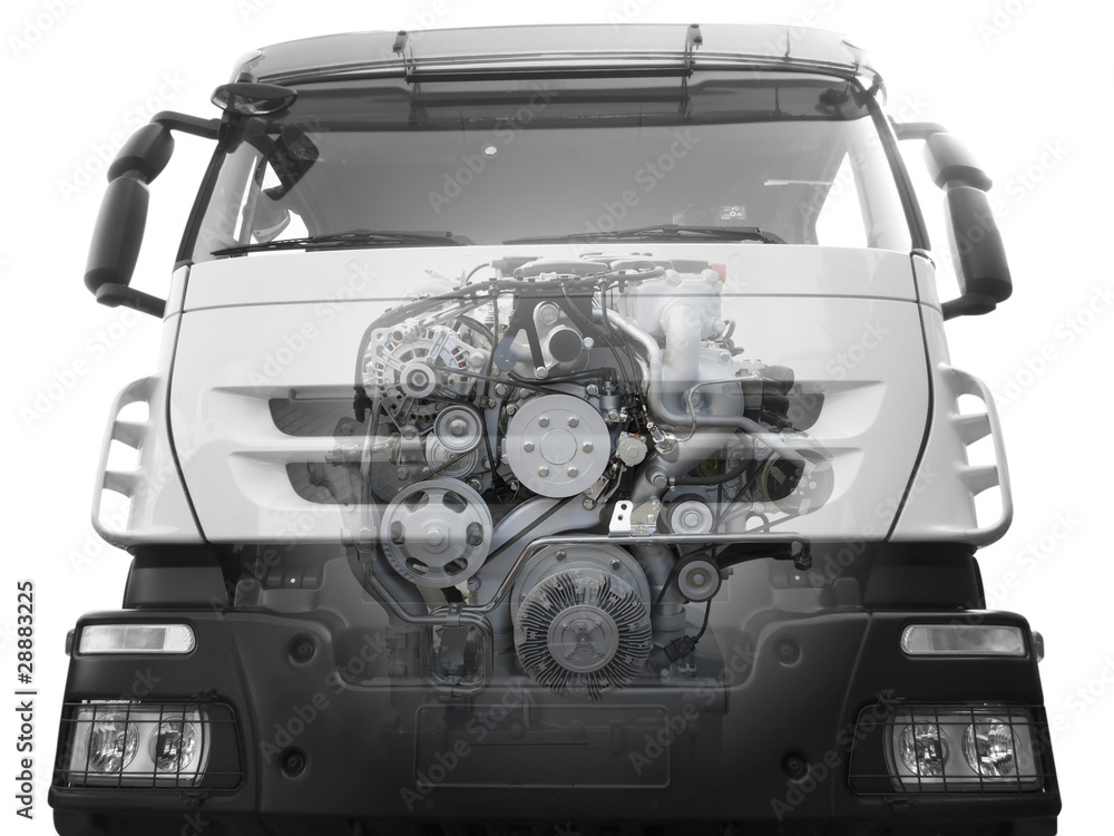 front of truck with a visible engine Stock Photo | Adobe Stock