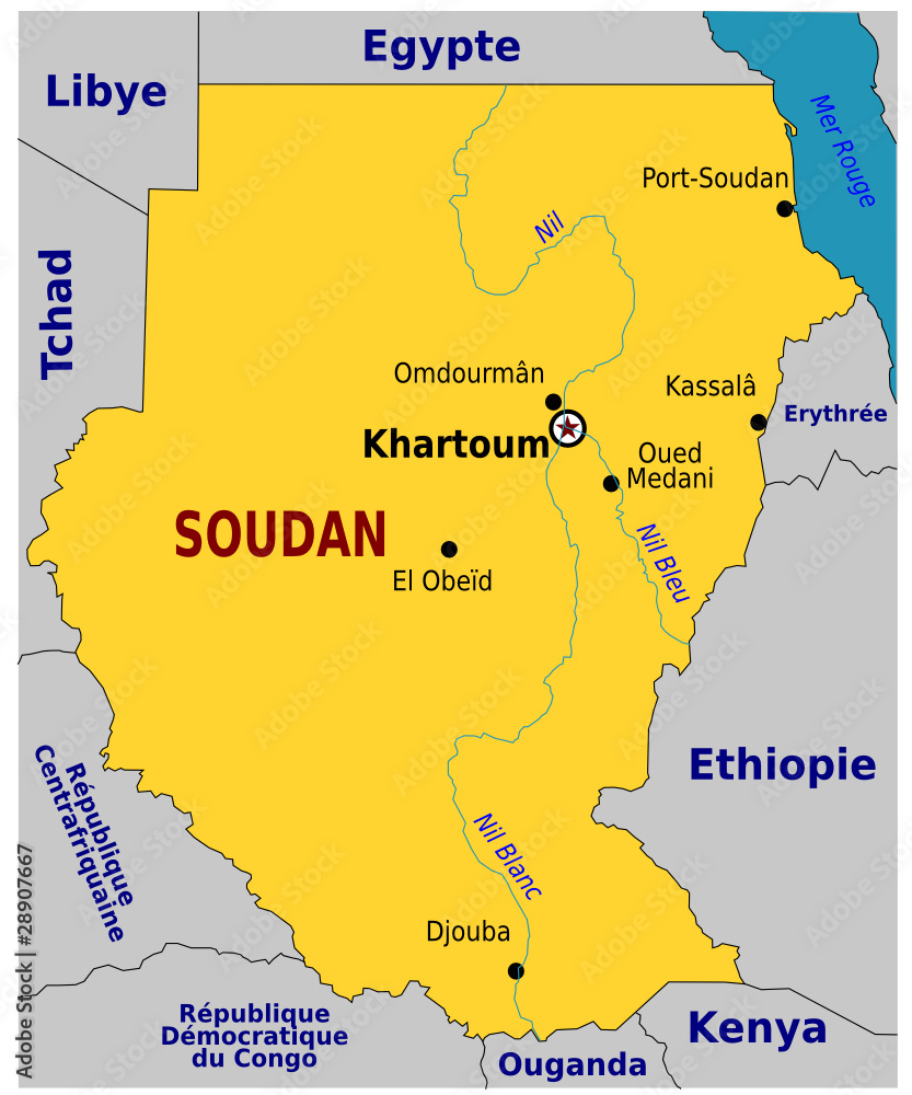 Carte du Soudan Stock Vector | Adobe Stock