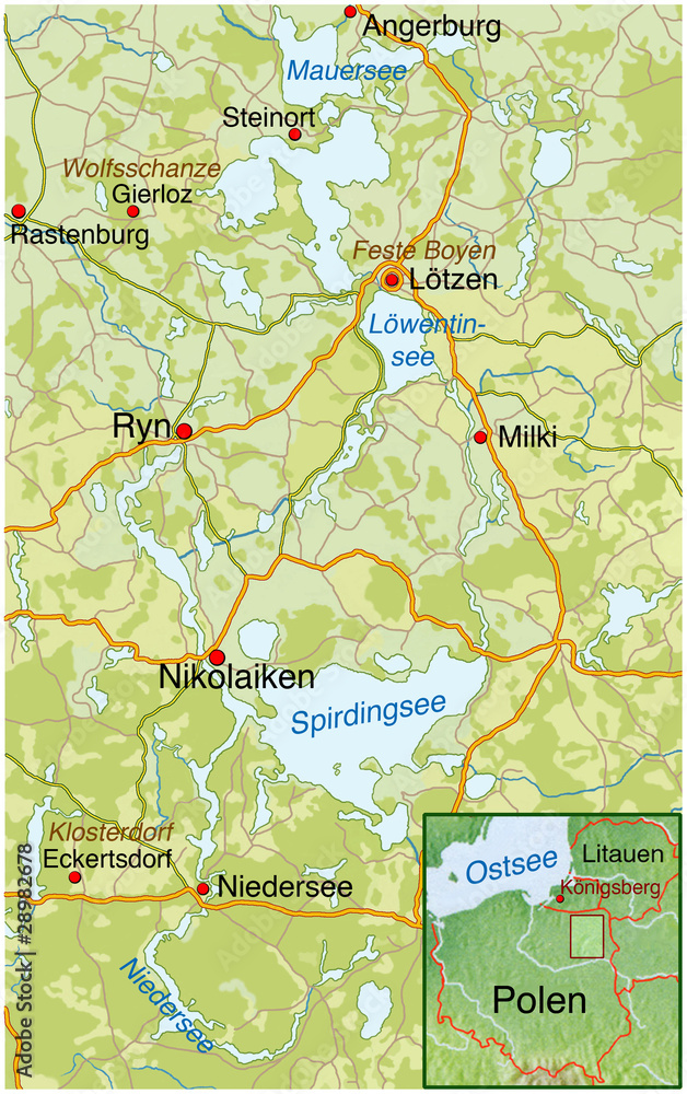 Landkarte von Masuren, Polen Stock Illustration | Adobe Stock