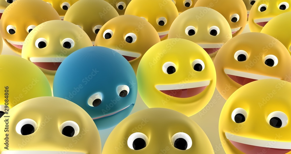 A sad face among a crowd of smiling faces Stock Illustration | Adobe Stock