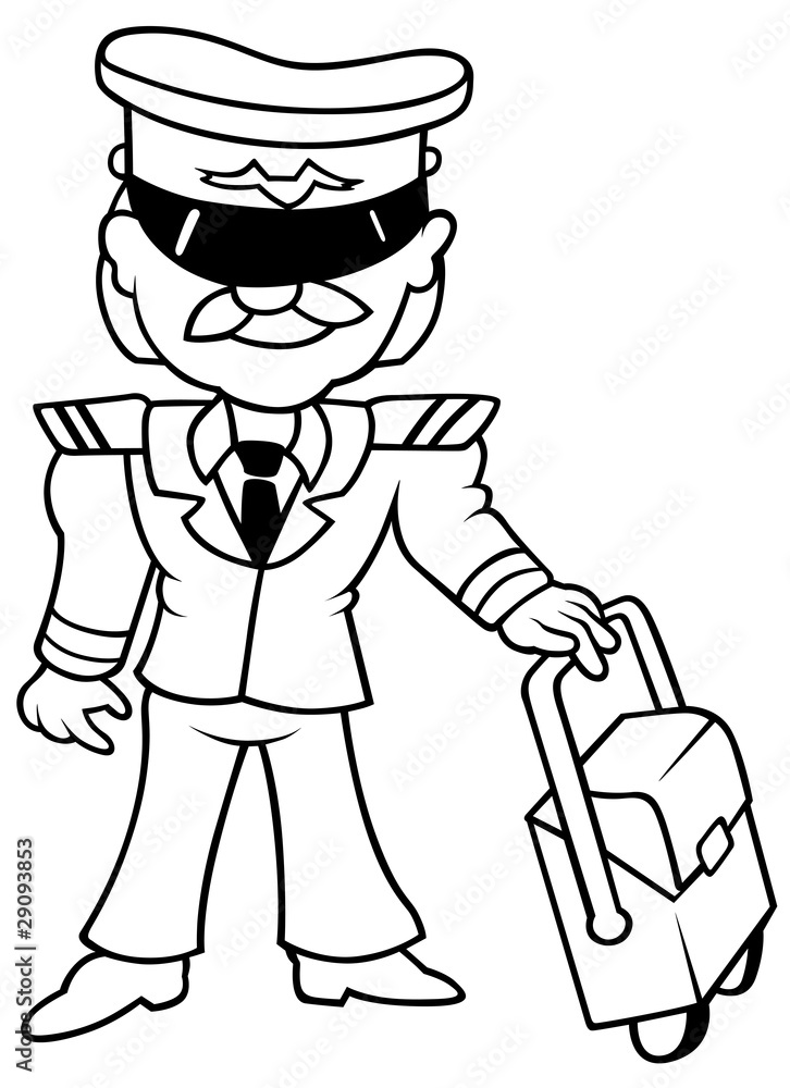 Pilot - Black and White Cartoon illustration Stock Illustration | Adobe ...