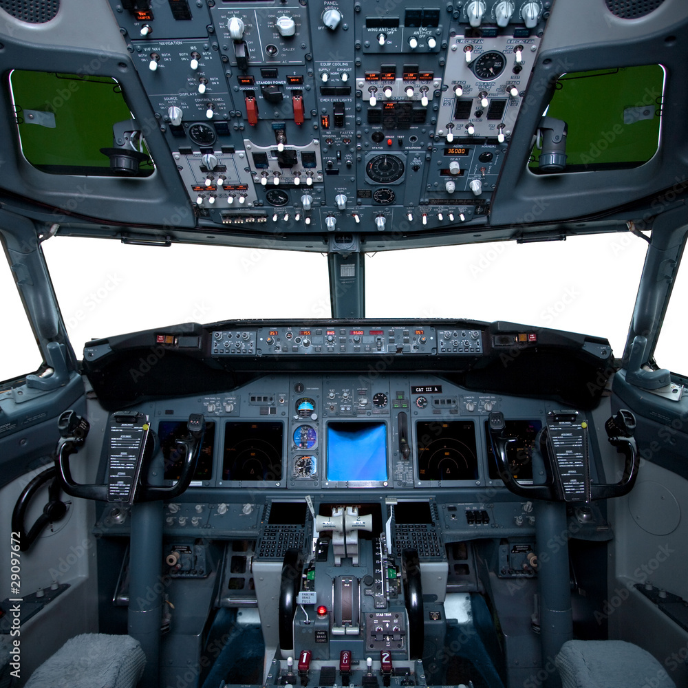 Boeing interior, cockpit view inside the airliner Stock Photo | Adobe Stock