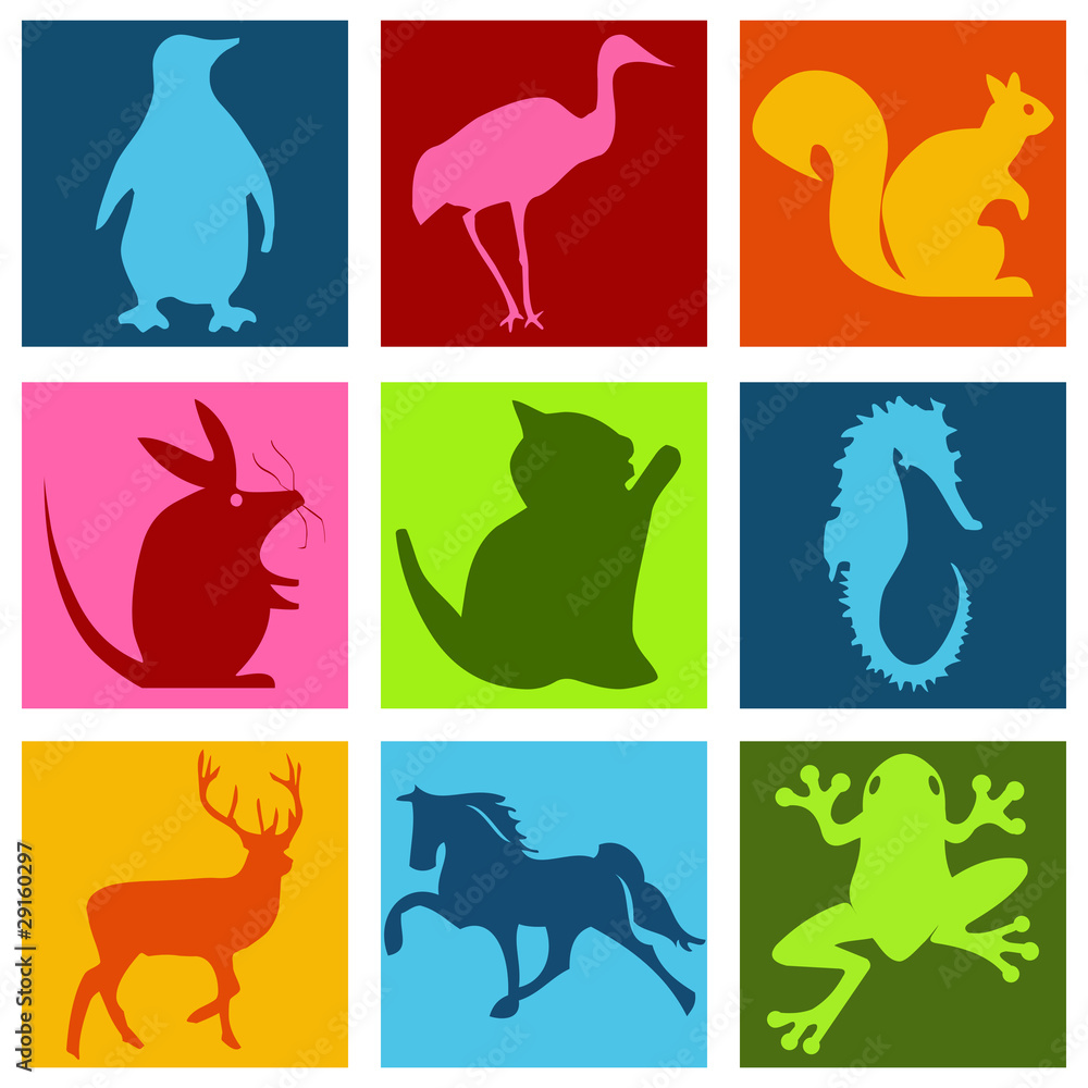 Vecteur Stock Pictogrammes animaux multicolore | Adobe Stock