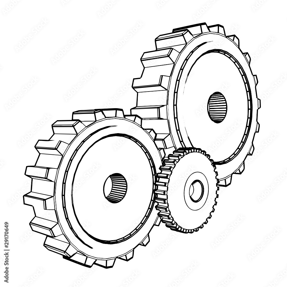 3d technical drawing of cogwheels - vector Stock Vector | Adobe Stock