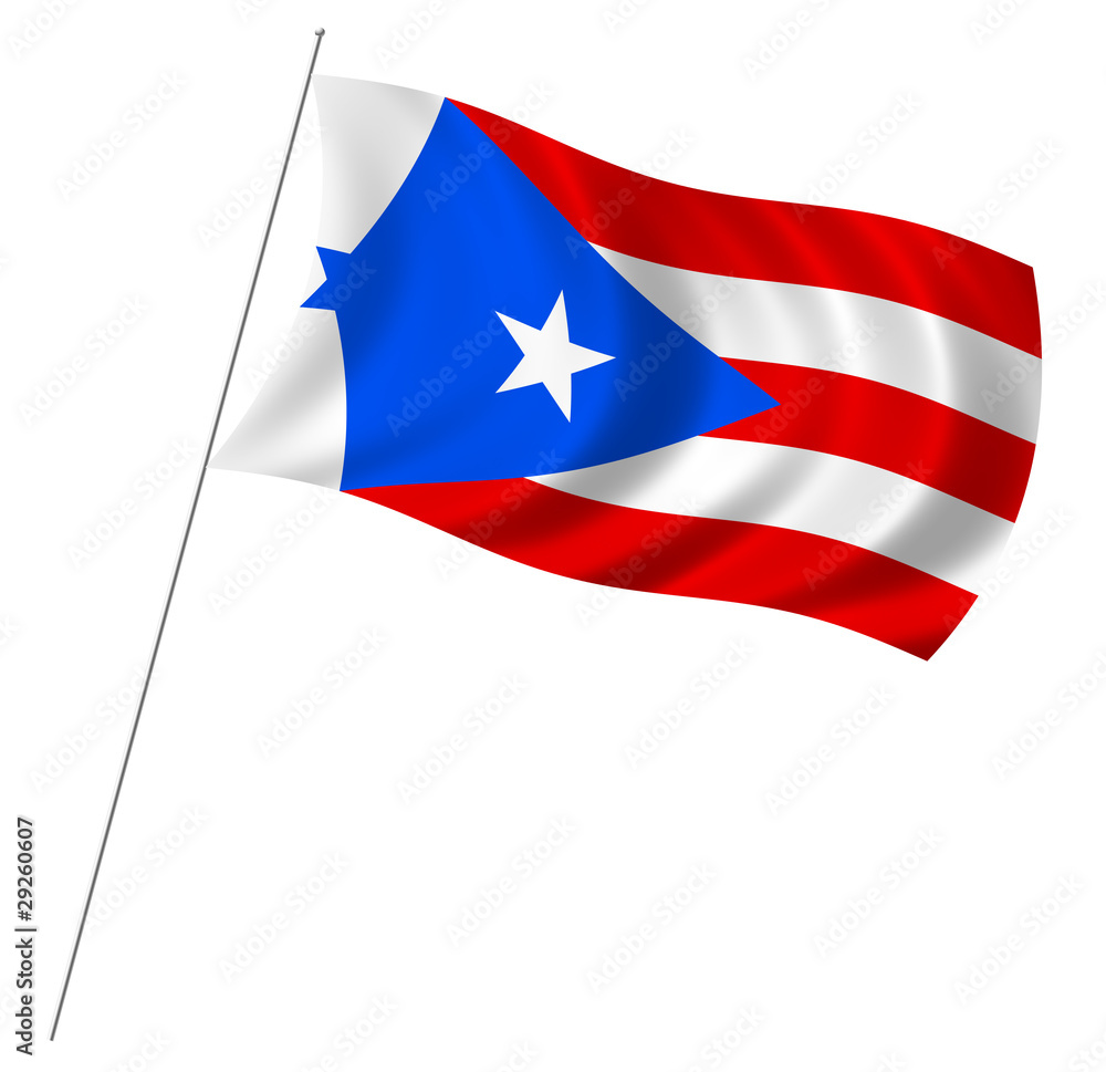 Flag of Puerto Rico with pole flag waving over white background Stock ...