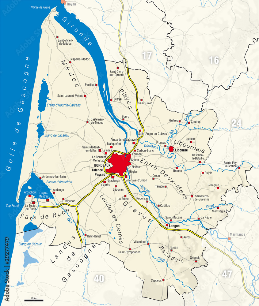 Carte du département de la Gironde [33] Stock Illustration | Adobe Stock