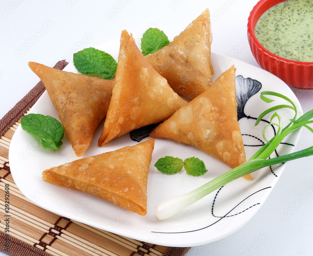 Beef Samosa with Yogurt Stock Photo | Adobe Stock