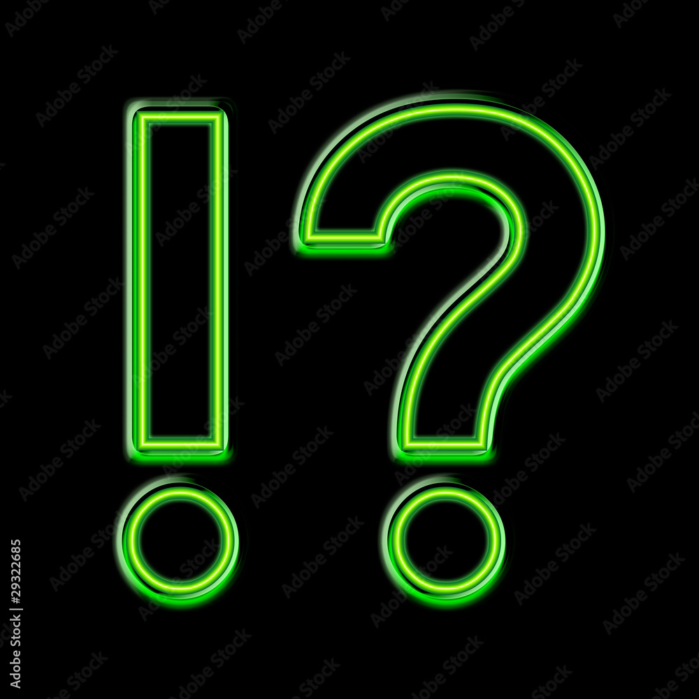 point d'exclamation et d'interrogation - alphabet néon vert Stock ...