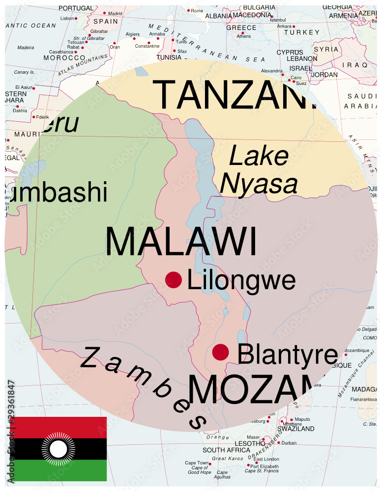 Malawi location in africa map