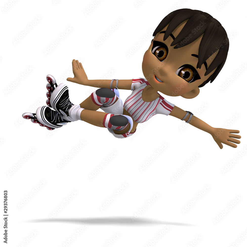 cute cartoon girl with inline skates. 3D rendering with Stock ... cute cartoon girl with inline skates. 3D rendering with Stock ...