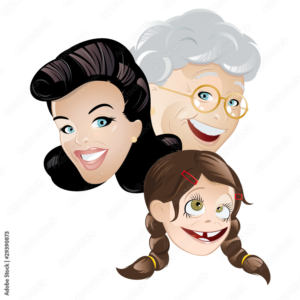 familie oma mutter kind cartoon Stock-Vektorgrafik | Adobe Stock