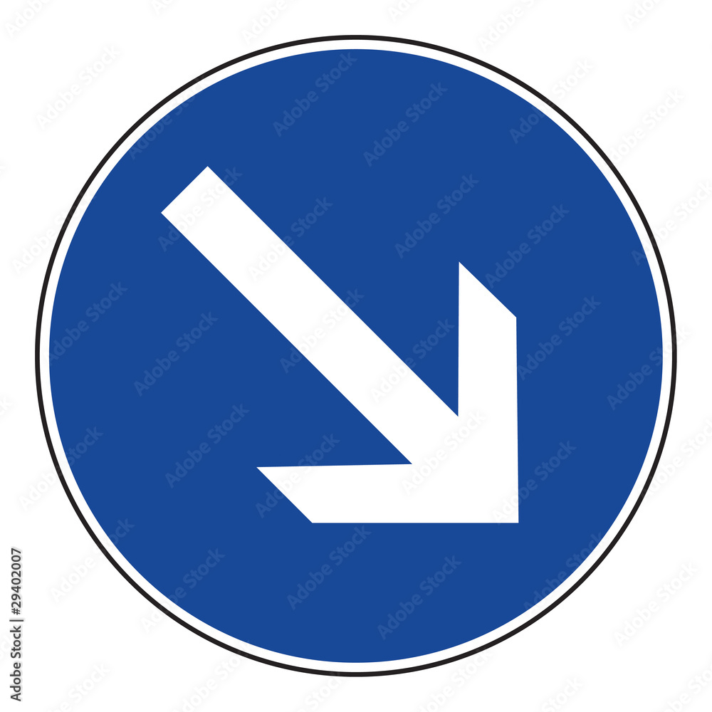 Zeichen 222 vorgeschriebene Fahrtrichtung - Rechts vorbei Stock ... Zeichen 222 vorgeschriebene Fahrtrichtung - Rechts vorbei Stock ...