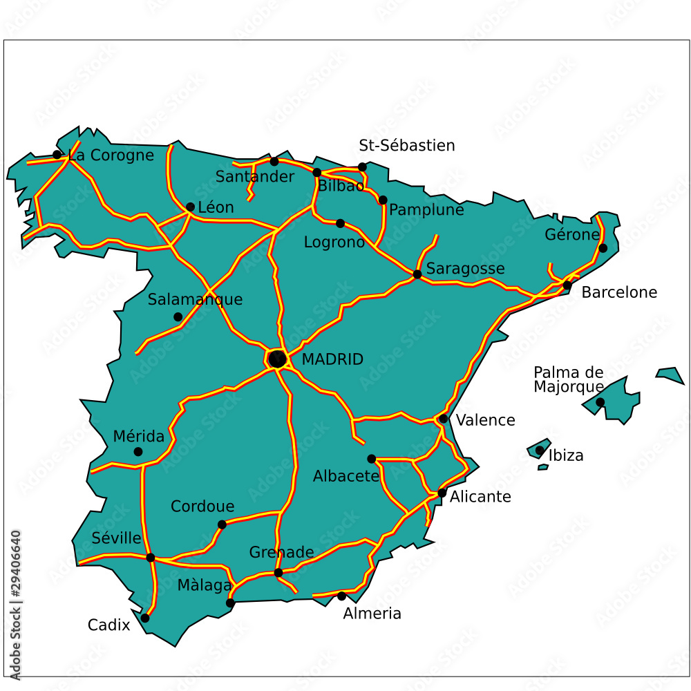 Carte des autoroutes d'Espagne Stock Vector | Adobe Stock